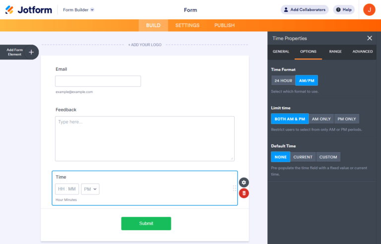 How to Add Time Field to a Form