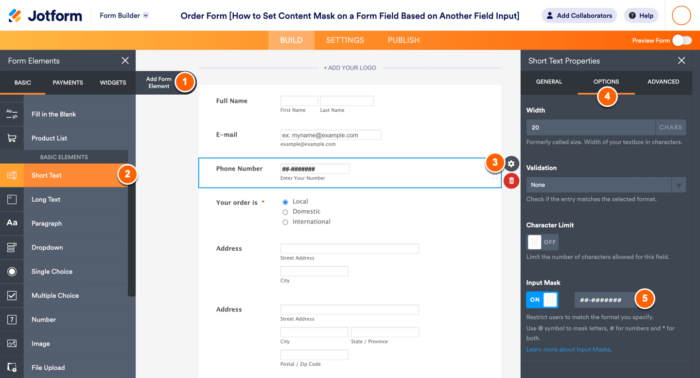 How to Set Content Mask on a Form Field Based on Another Field Input