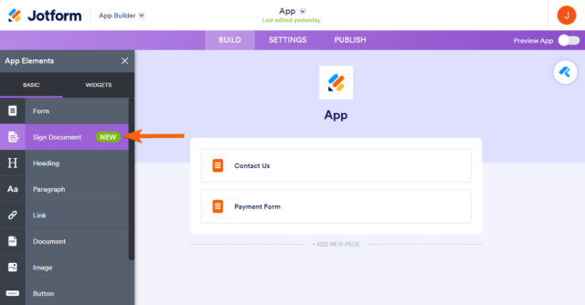 Adding Electronic Signature on the Jotform App Builder