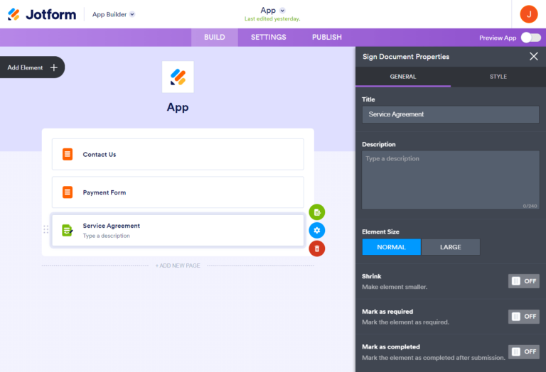 Adding Electronic Signature on the Jotform App Builder
