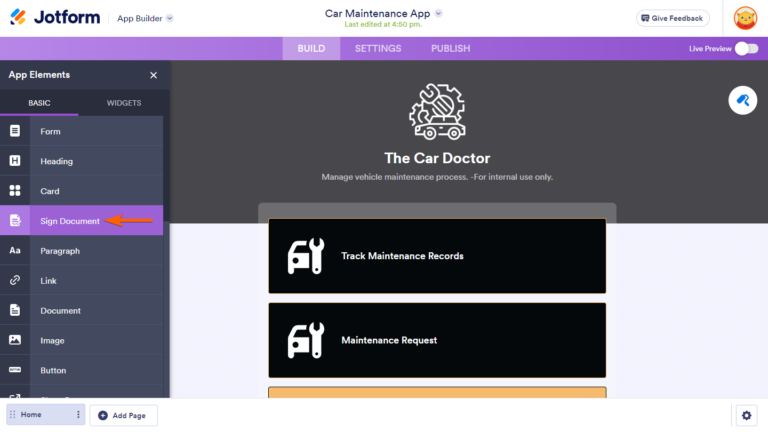 Adding Electronic Signature on the Jotform App Builder