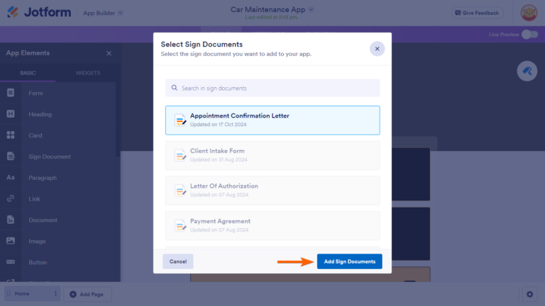 Adding Electronic Signature on the Jotform App Builder