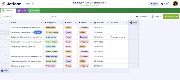 Organize your team with a task management dashboard | The Jotform Blog