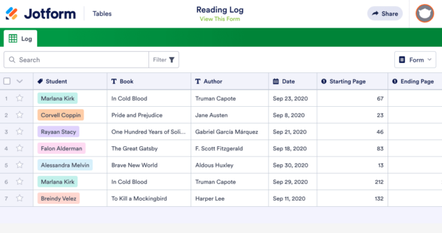 Create digital reading logs for students with Jotform | The Jotform Blog