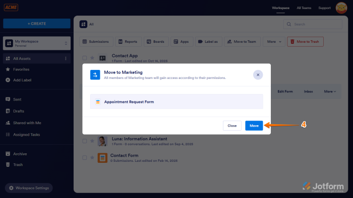 How to Move Your Forms and Other Assets to Your Jotform Team