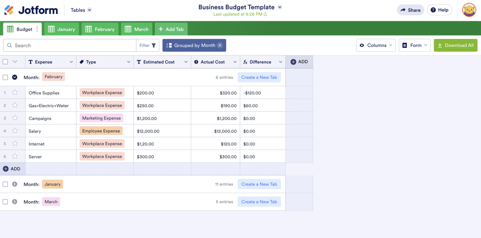 How to use Jotform Tables to plan for 2021 | The Jotform Blog