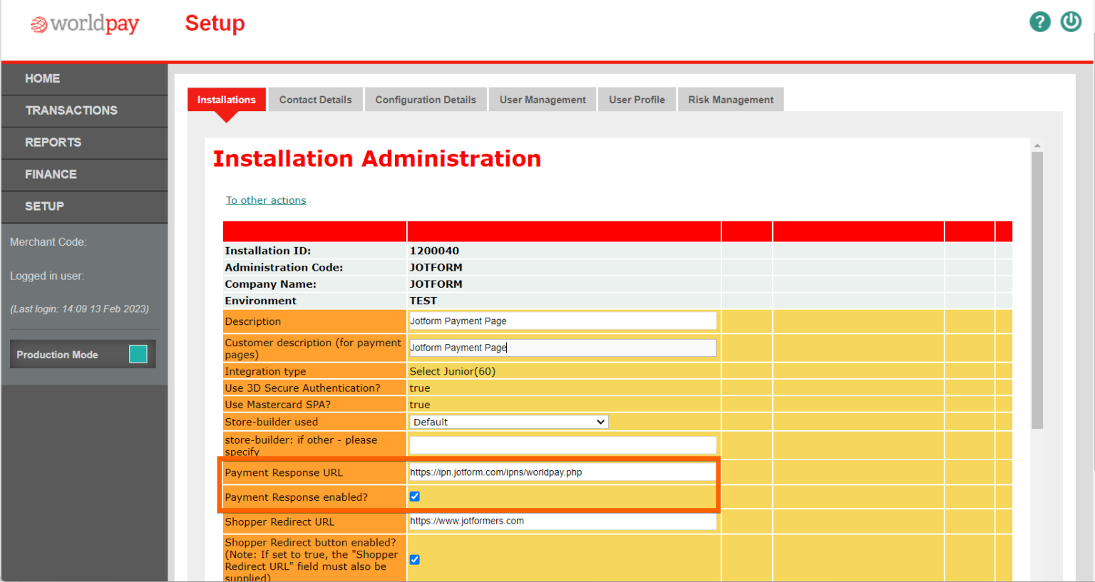 Getting The Installation Id And Enabling Payment Response Url For Worldpay Uk