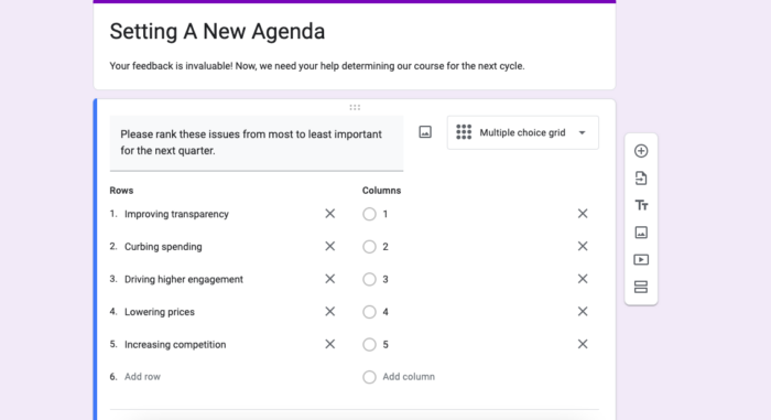 How to add ranked choices in questions in Google Forms | The Jotform Blog