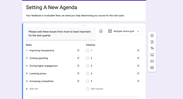 How to add ranked choices in questions in Google Forms | Jotform Blog