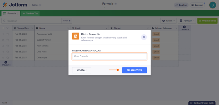 Cara Mengirim Formulir di Tabel Jotform