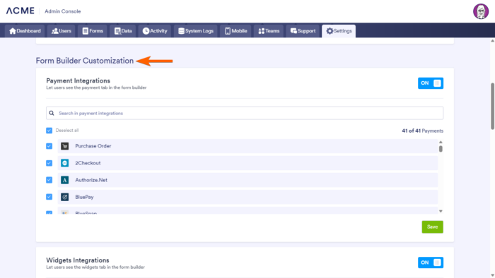 How to Change the Allowed Payments and Widgets in Your Organization's ...