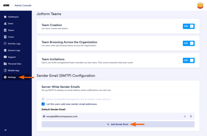 How to Add a Server Wide Custom Sender Email by SMTP