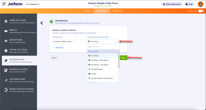 How to Create a Customer with Jotform's QuickBooks Integration