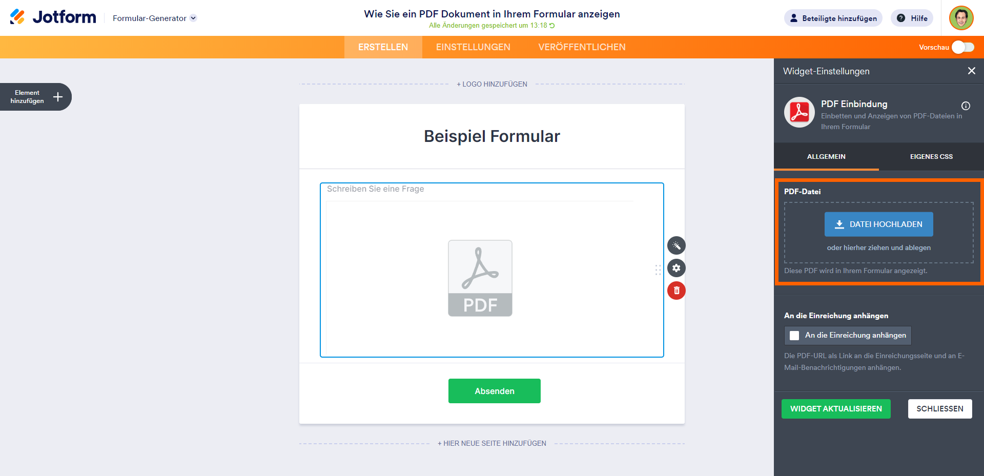 Wie Sie ein PDF-Dokument in Ihrem Formular anzeigen