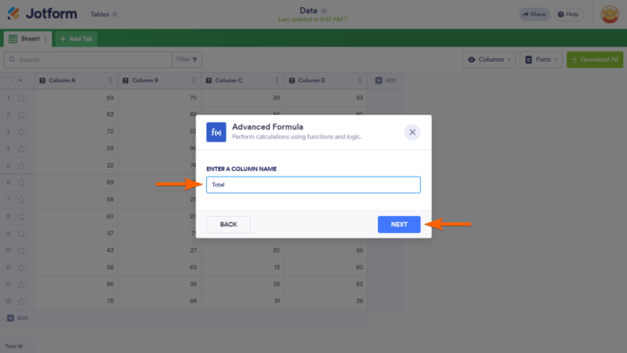 How to Get the Sum of Fields in Jotform Tables