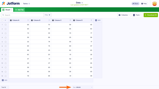How to Get the Sum of Fields in Jotform Tables