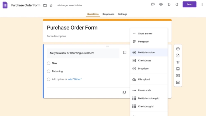 How to create a purchase order in Google Forms | The Jotform Blog