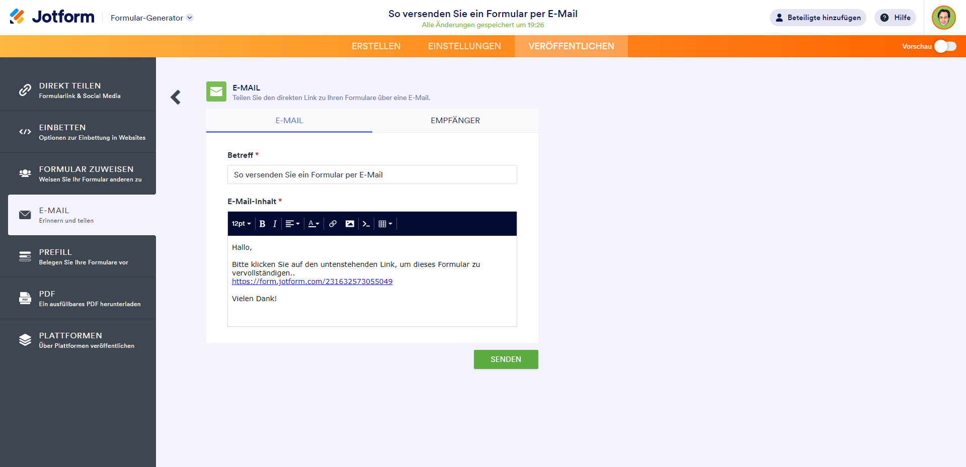 So versenden Sie ein Formular per E-Mail