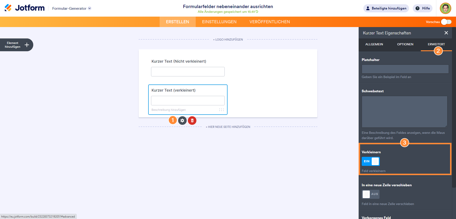 Formularfelder nebeneinander ausrichten