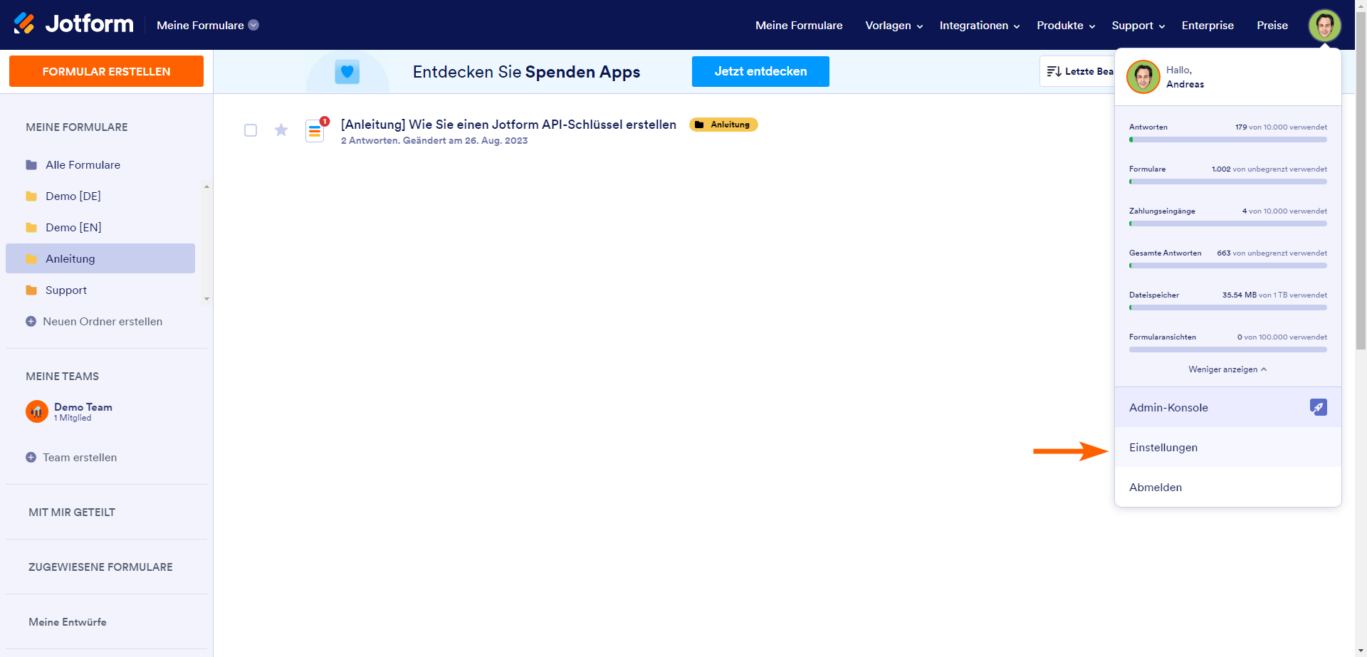 Wie Sie einen Jotform API-Schlüssel erstellen