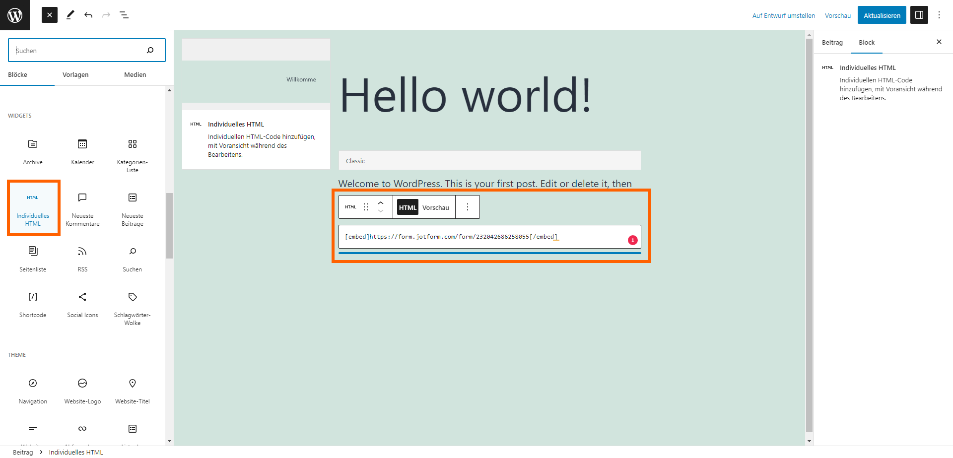 Wie Sie ein Formular in WordPress.com einbinden und einen Jotform ...