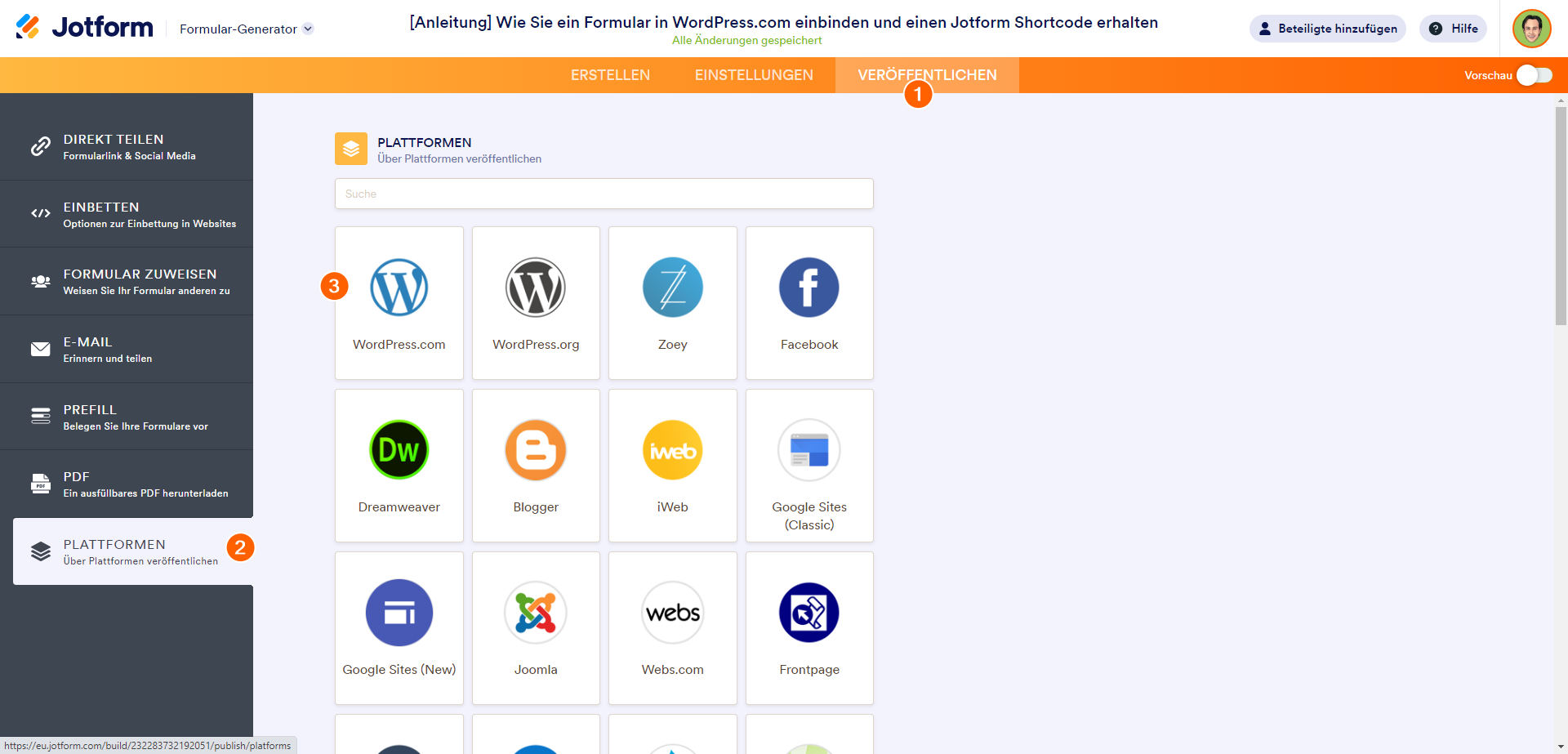 Wie Sie ein Formular in WordPress.com einbinden und einen Jotform ...