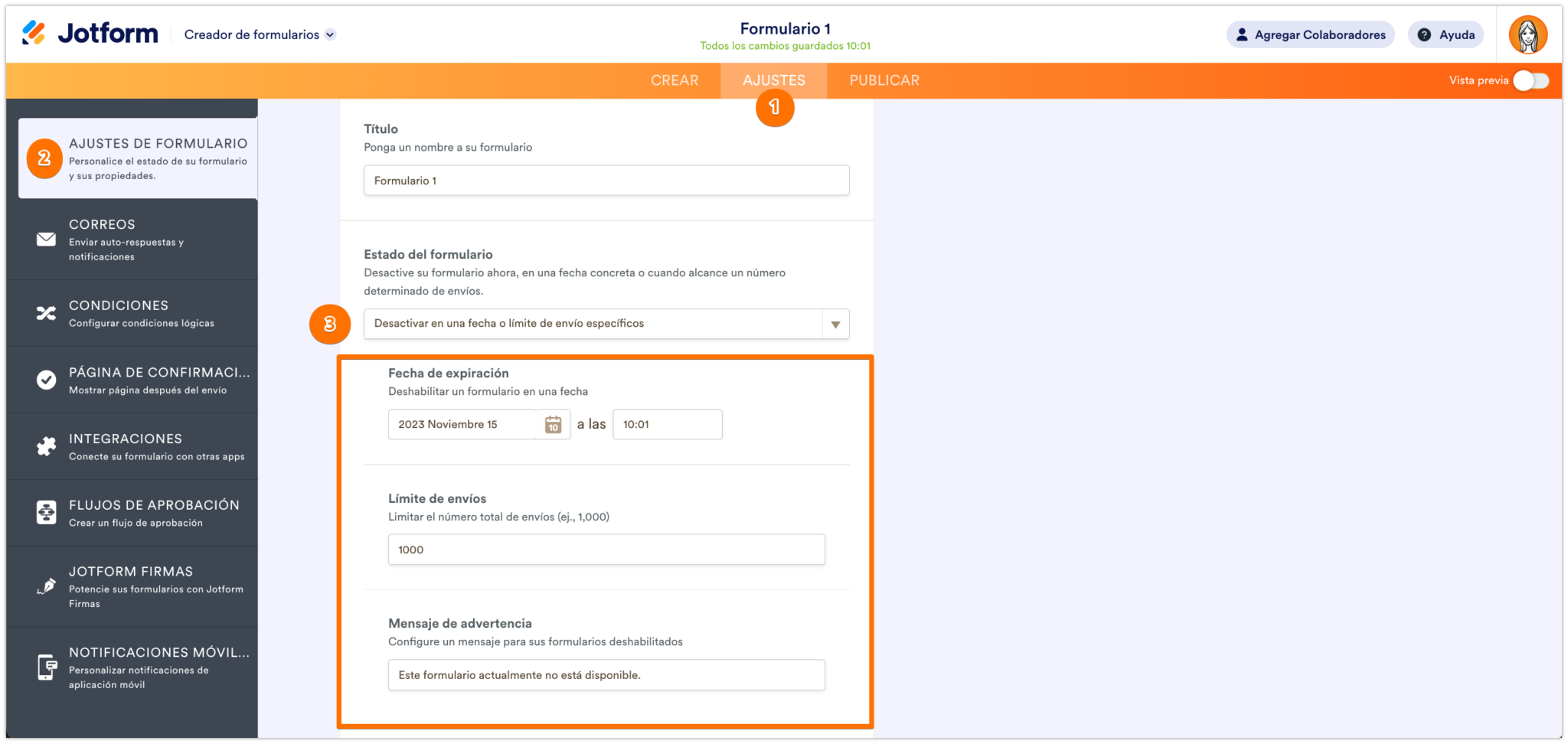 Cómo añadir tiempo y límites de respuesta a los formularios