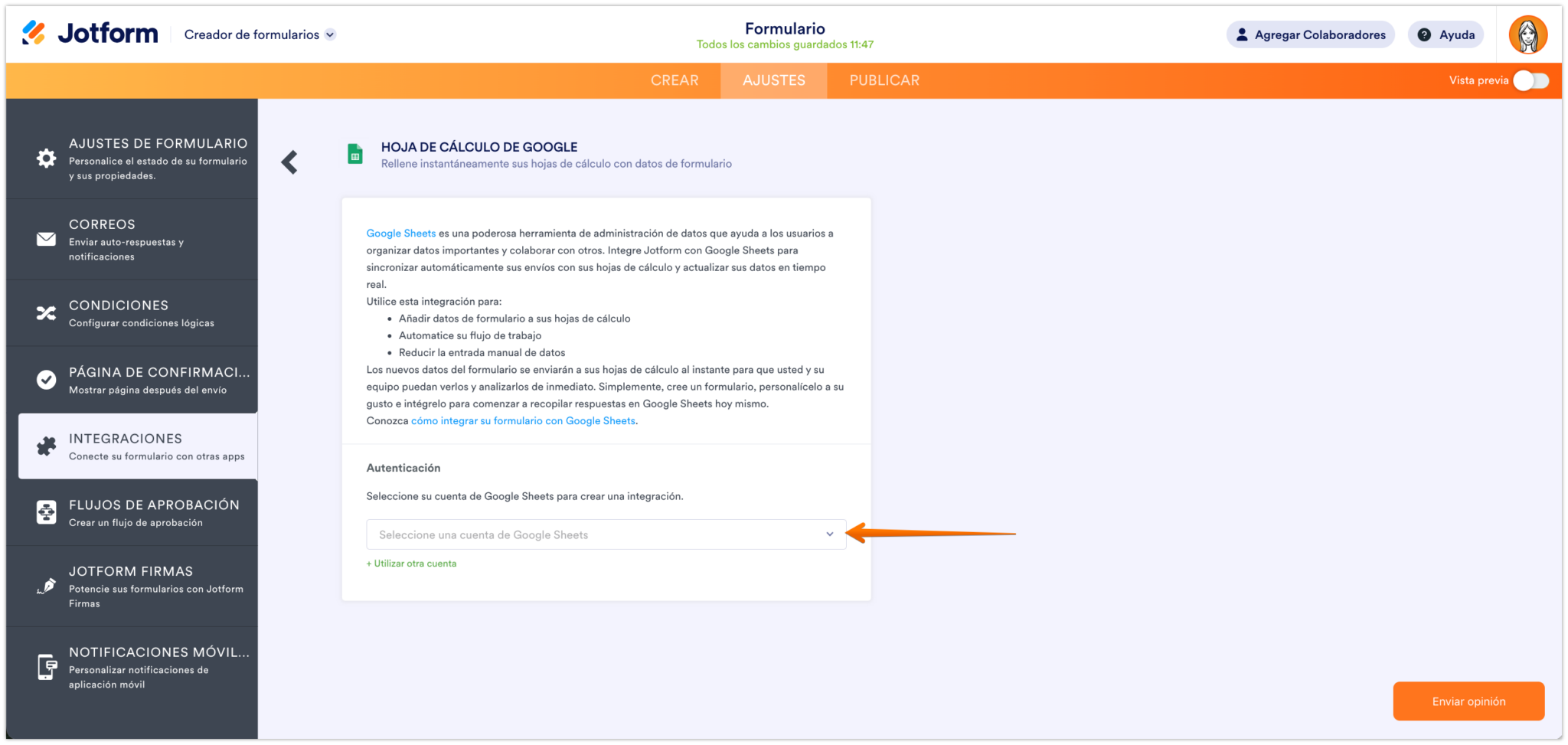 Cómo integrar formularios en Google Sheets
