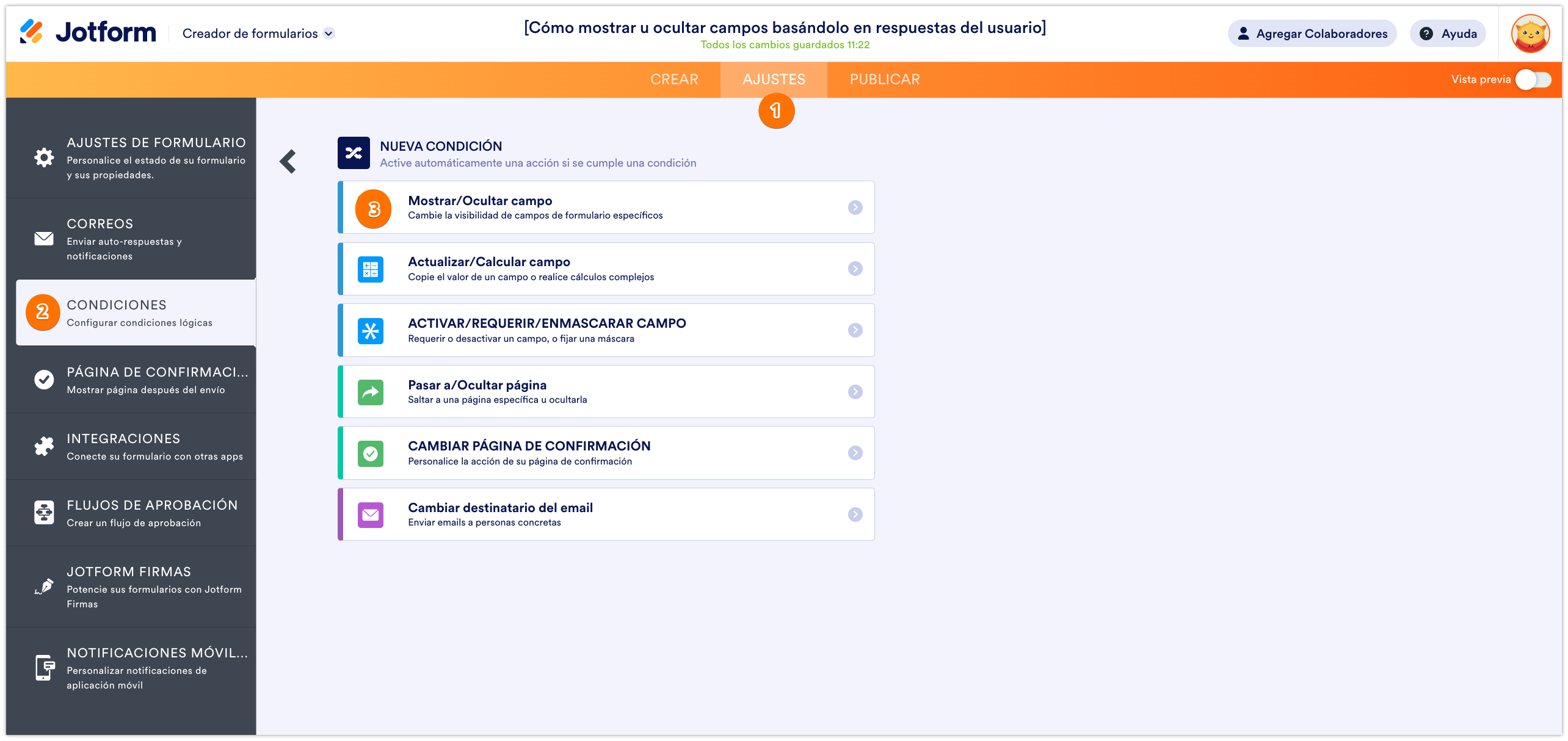Cómo mostrar u ocultar campos basándolo en respuestas del usuario