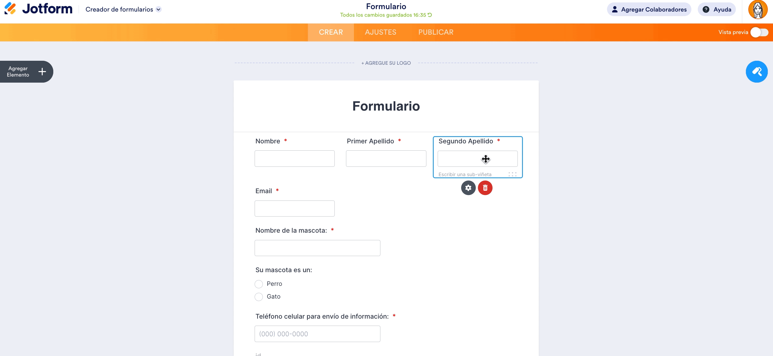 Cómo establecer columnas en el formulario
