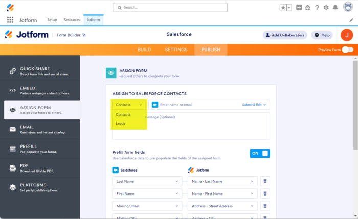 How to Assign a Form to Salesforce Contacts
