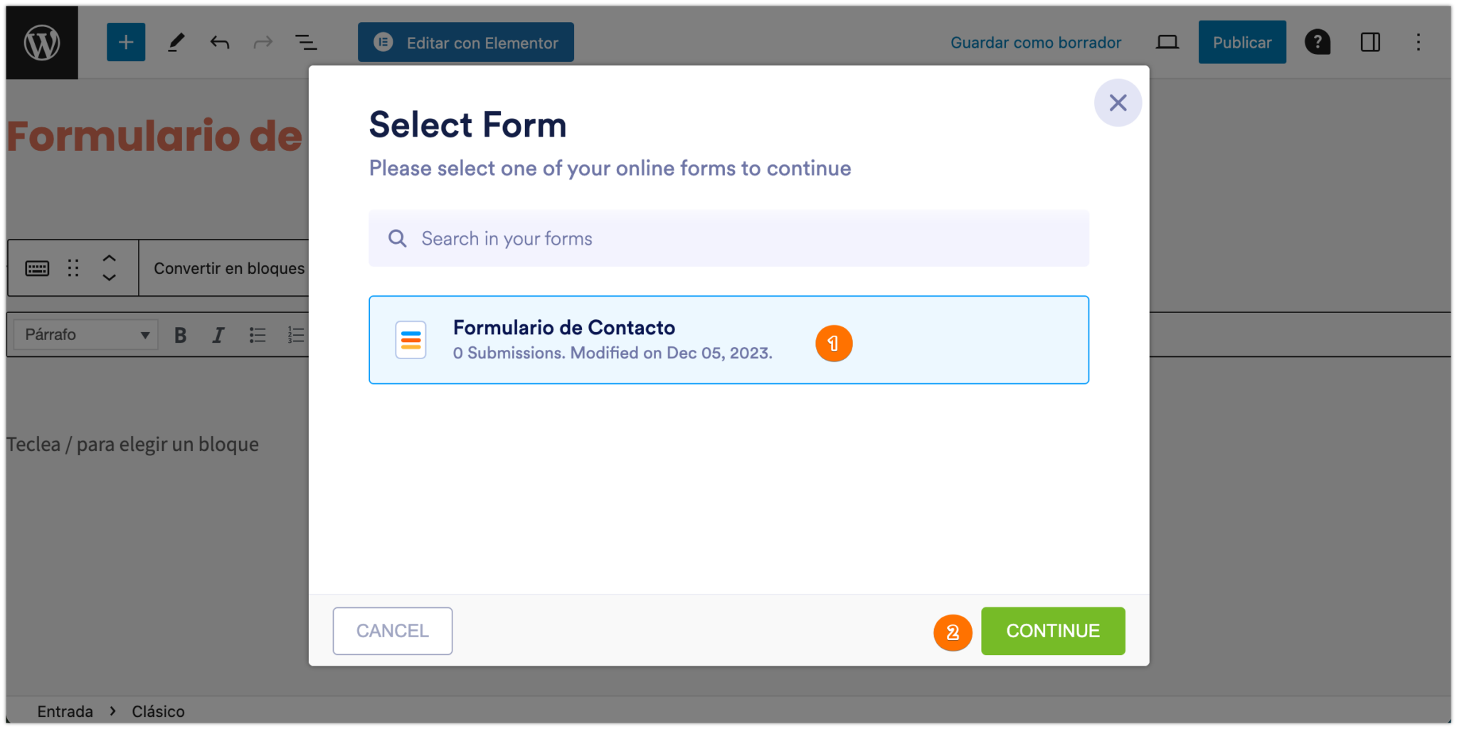 La guía para unir los formularios a Wordpress