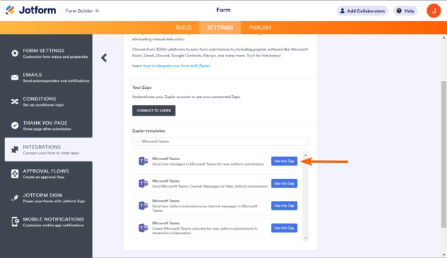How To Integrate Microsoft Teams With Jotform