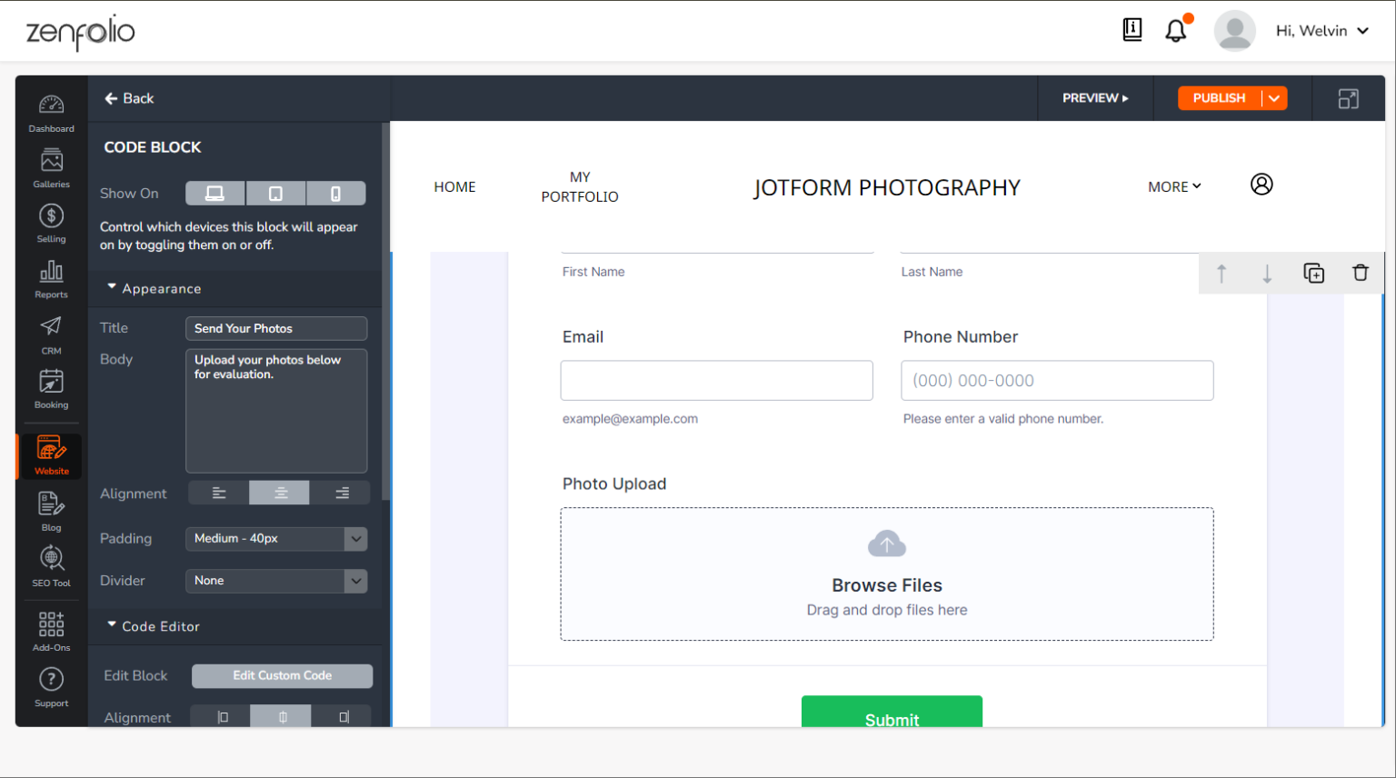 How to Add a Form to Zenfolio ProSuite/Portfolio Plus