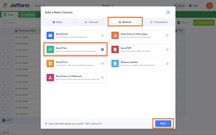 How to Send Files in Jotform Tables