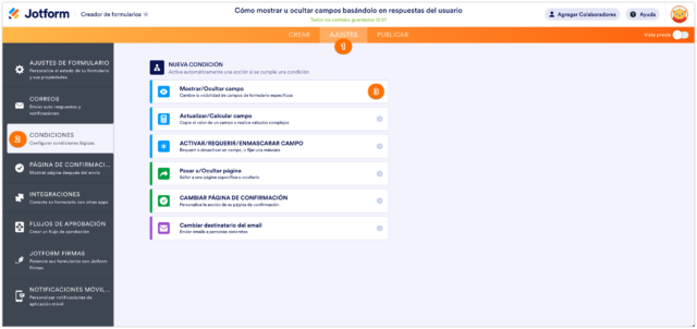 Cómo mostrar u ocultar campos basándolo en respuestas del usuario
