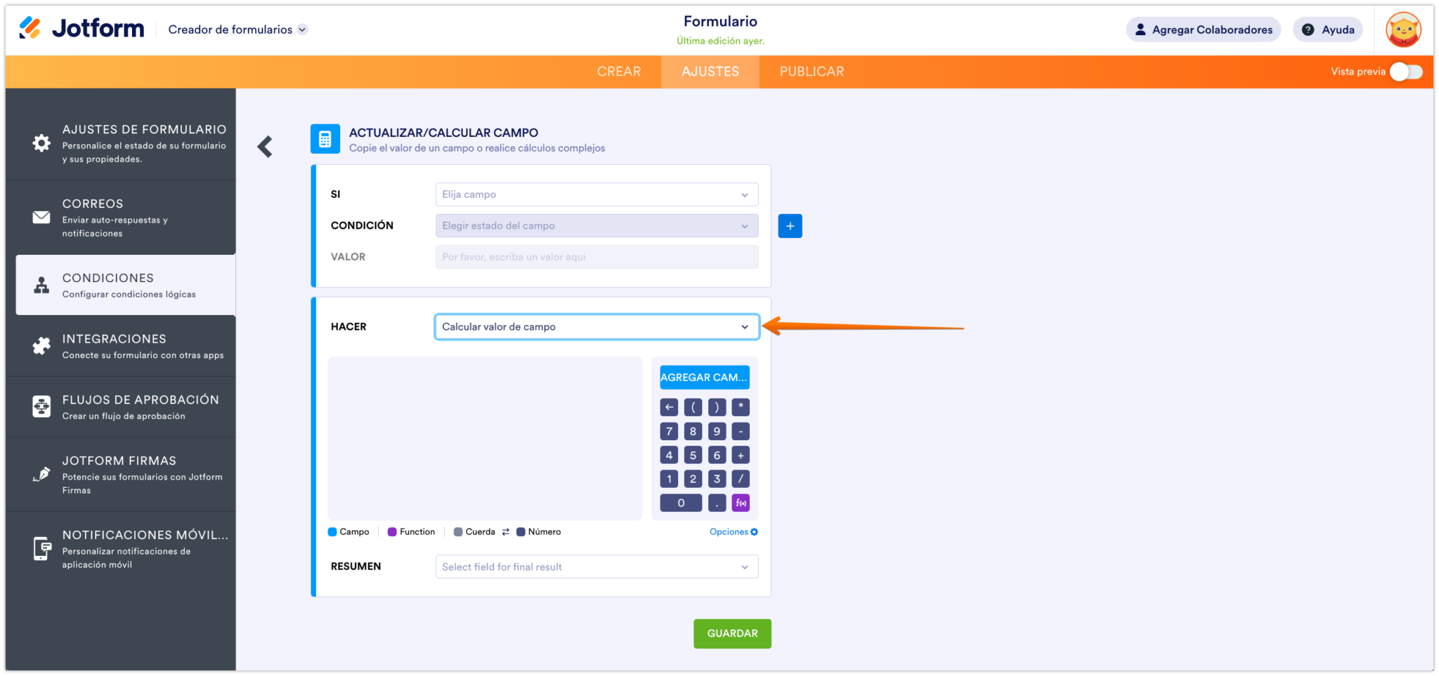 Cómo insertar texto o cálculo en un campo utilizando condiciones lógicas