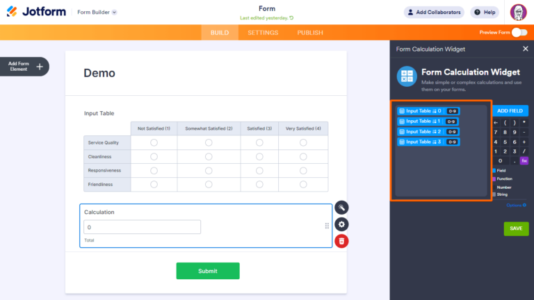 Performing Calculations With Input Table
