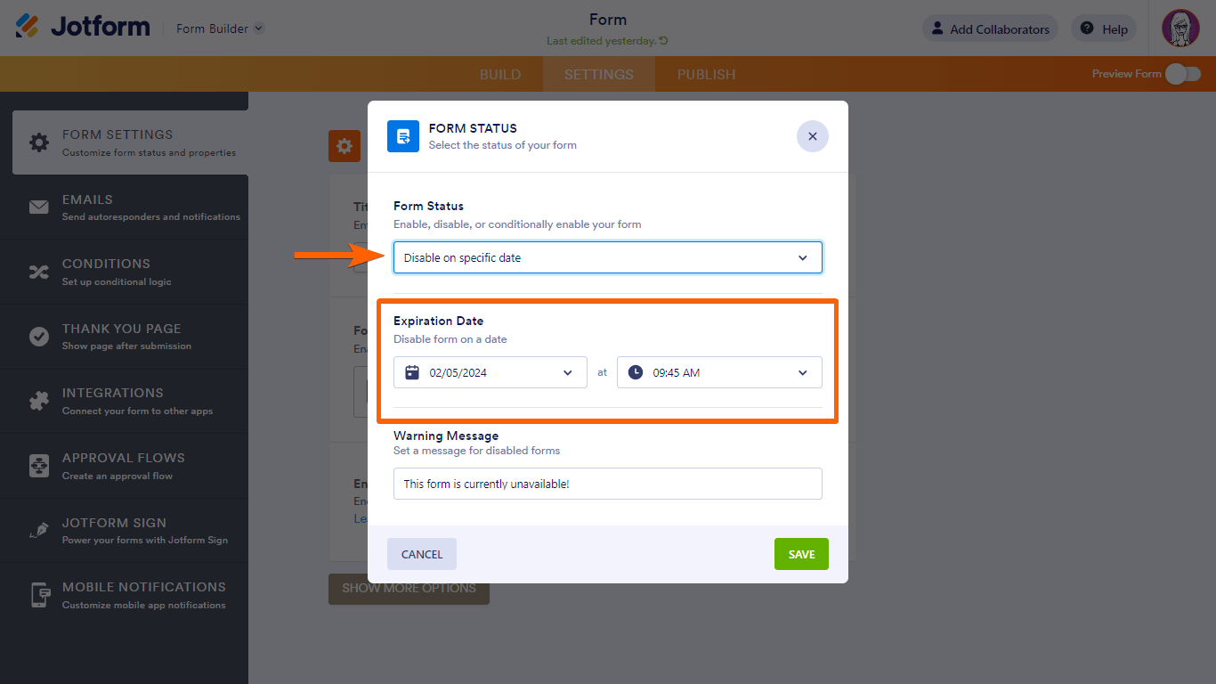 How to Remove or Reset Your Form's Expiration Date