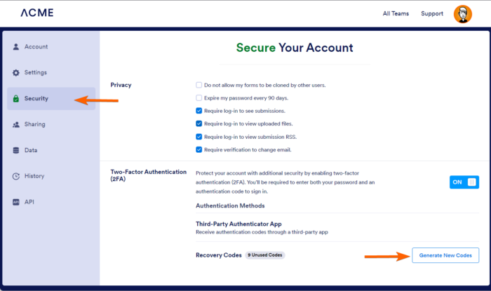 How to Generate New Recovery Codes For Your Enterprise Account
