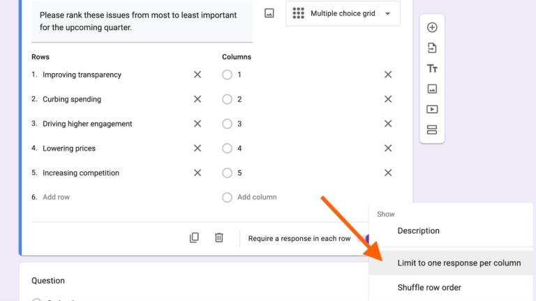 How to add ranked choices in questions in Google Forms | The Jotform Blog
