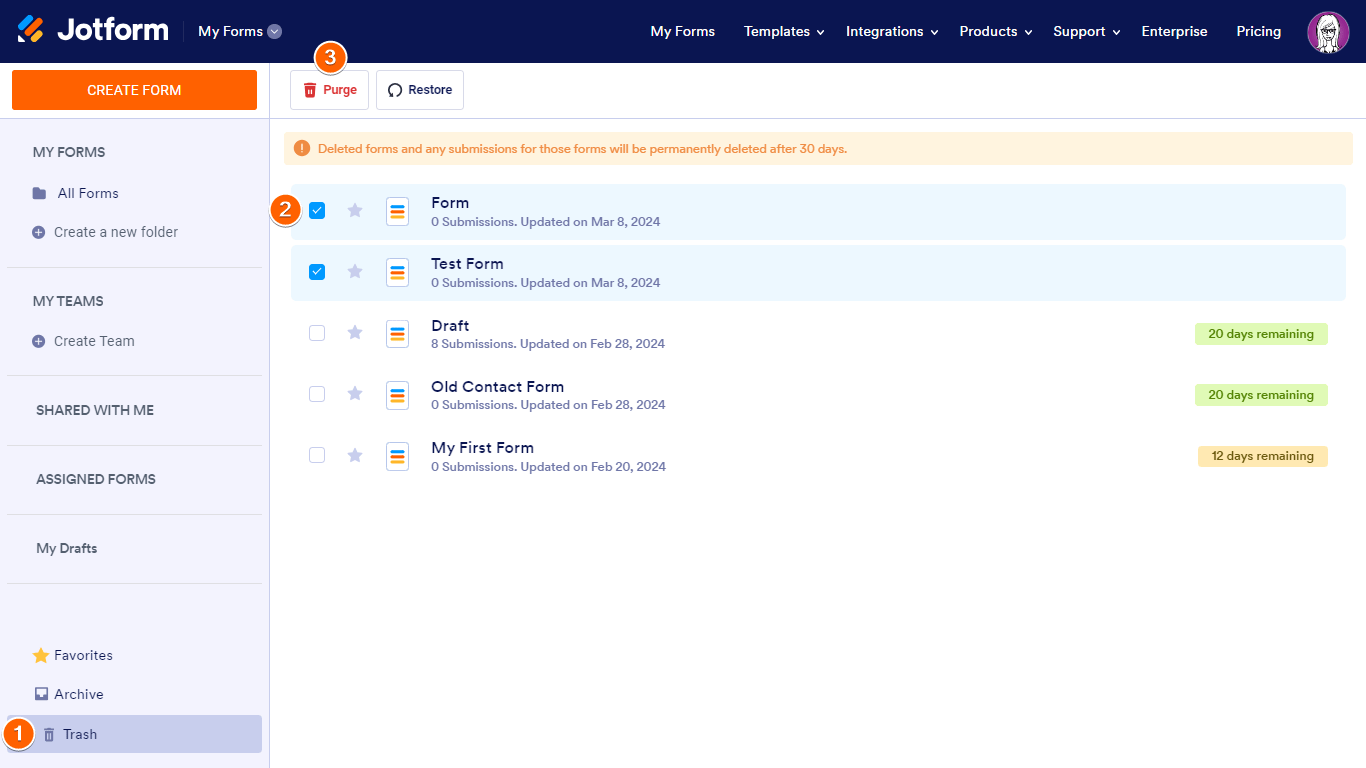 How to Delete a Form