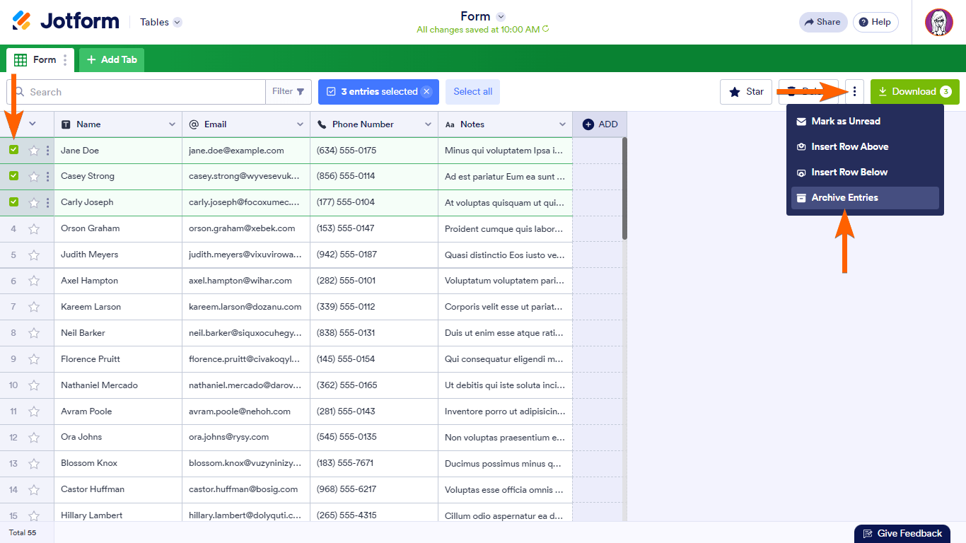 How to Archive Submission Entries in Jotform Tables
