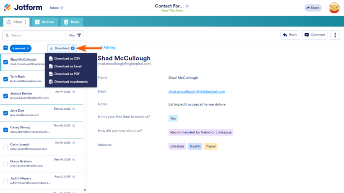 How to Download Submissions in Jotform Inbox