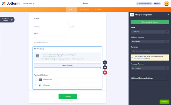 How to Integrate Jotform with Afterpay