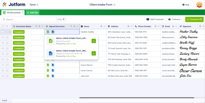 How to Download a Jotform Sign Document in Jotform Tables