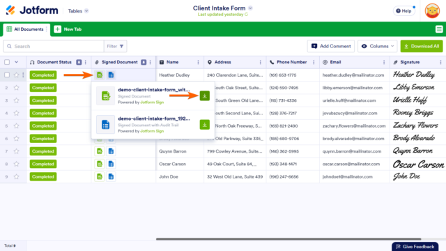How to Download a Jotform Sign Document in Jotform Tables