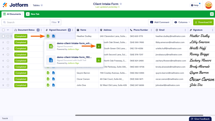 How to Download a Jotform Sign Document in Jotform Tables
