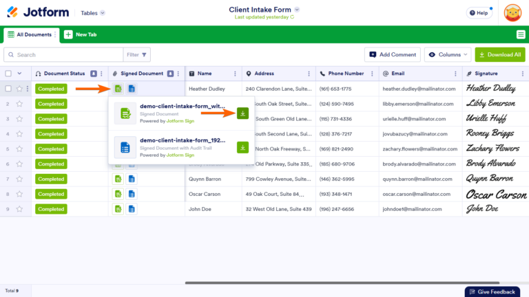 How to Download a Jotform Sign Document in Jotform Tables