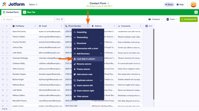 How to Lock Data in Jotform Tables